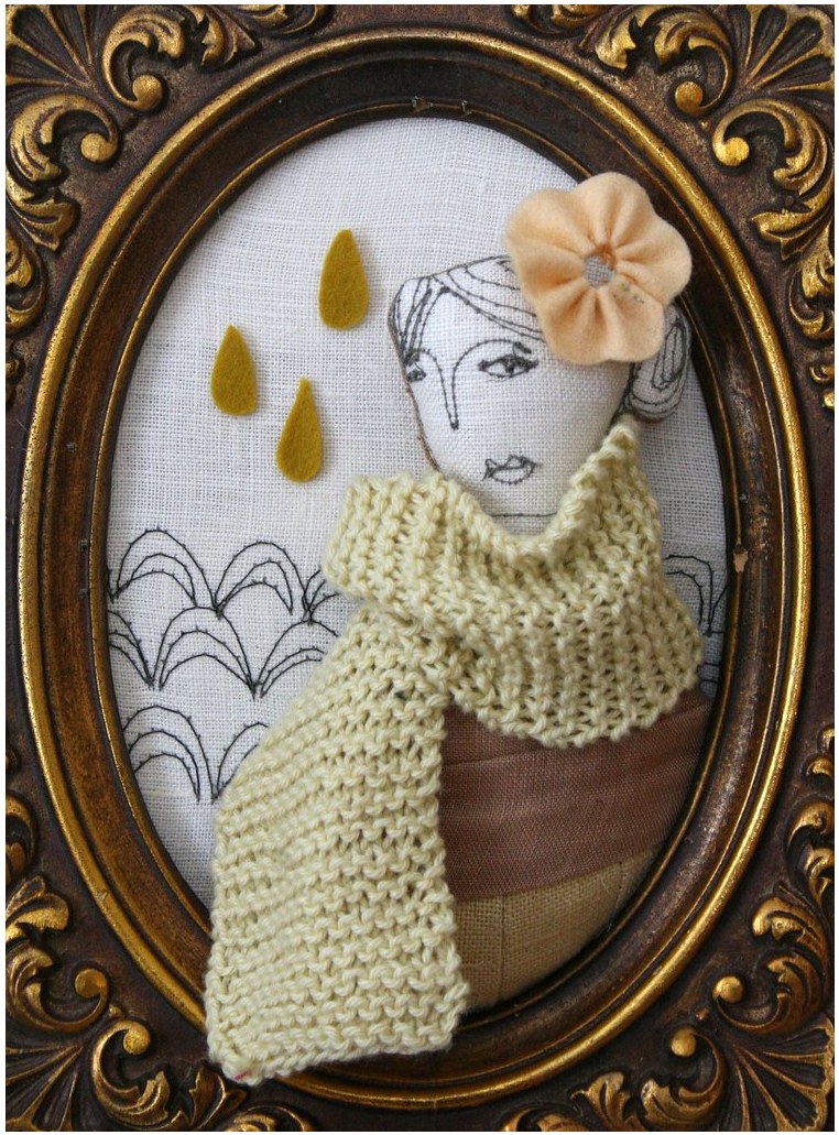 The Subject of This Embroidered Portrait Wears a Lovely Knit Scarf ...